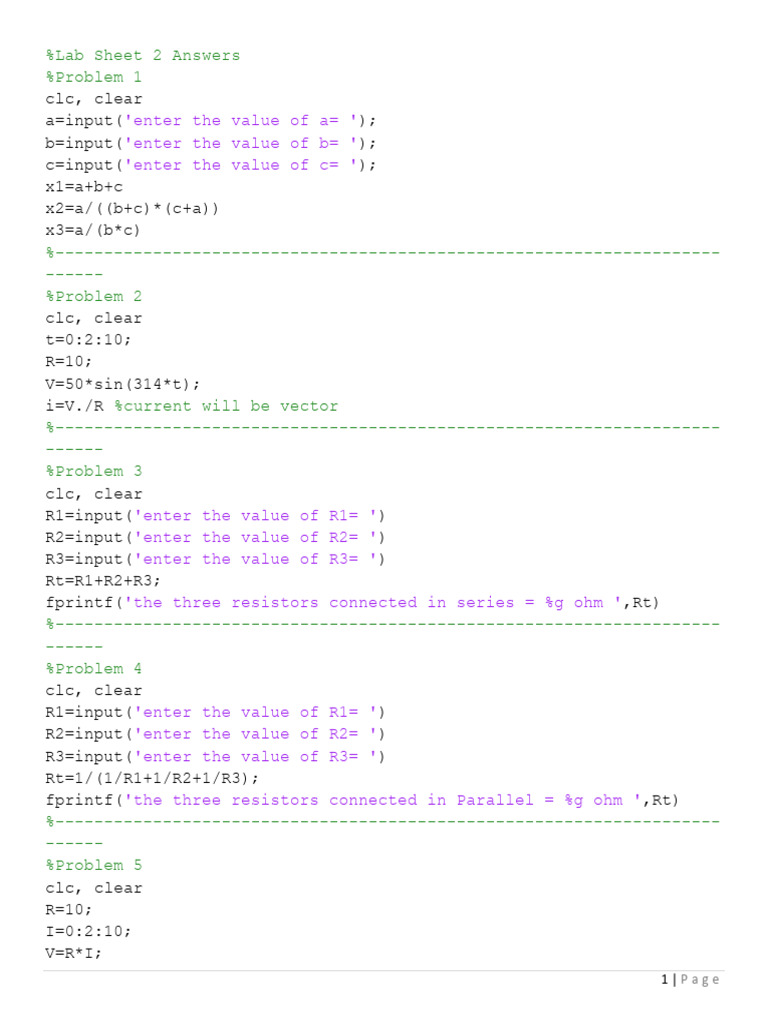 Lab Sheet 2 Answers | PDF