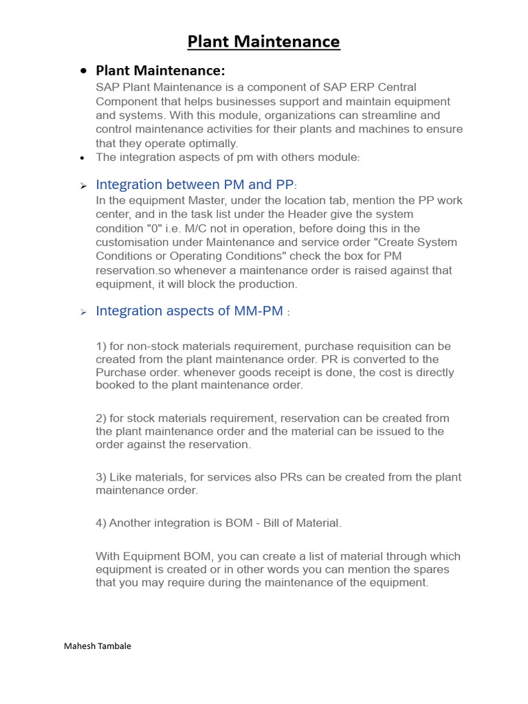 SAP Plant Maintenance Overview | PDF | Business