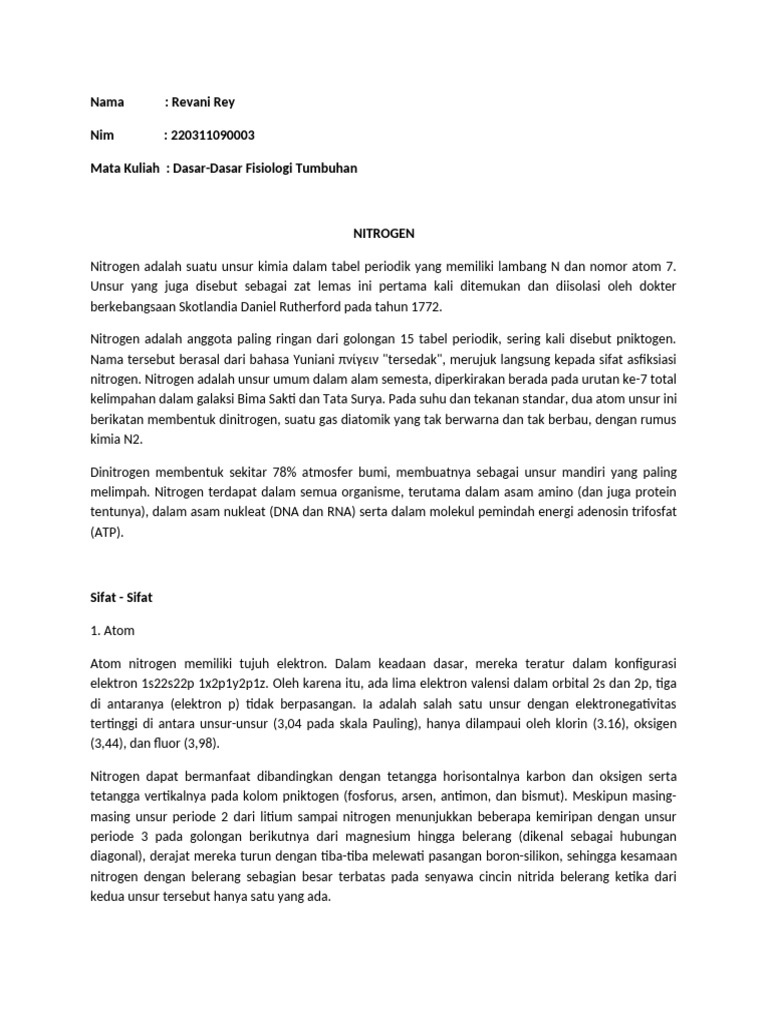 Unsur Nitrogen dalam Kimia dan Fungsinya | PDF