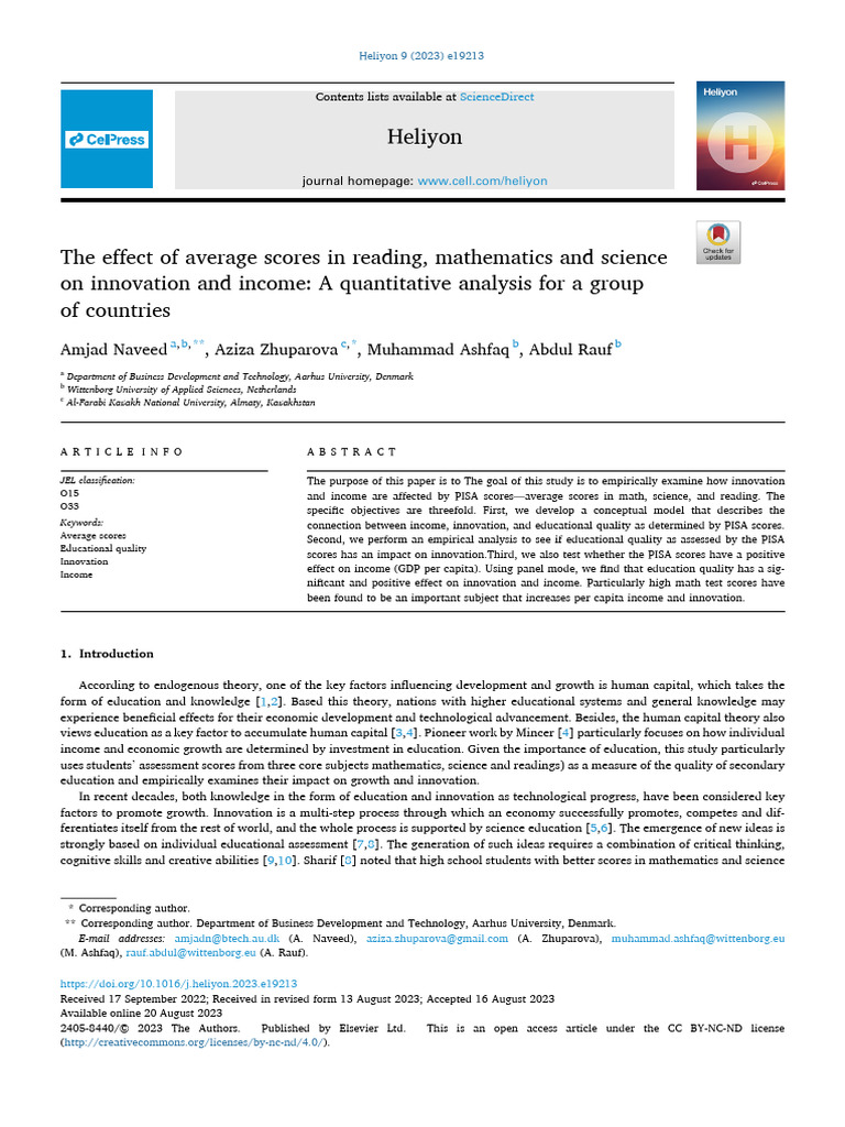 The Effect of Average Scores in Reading, Mathematics and Science | PDF ...