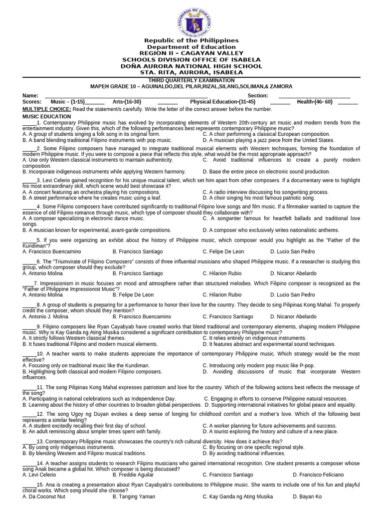 Mapeh 10 3rd Quarter Pisa Questions Joanna | PDF | Maternal Health ...