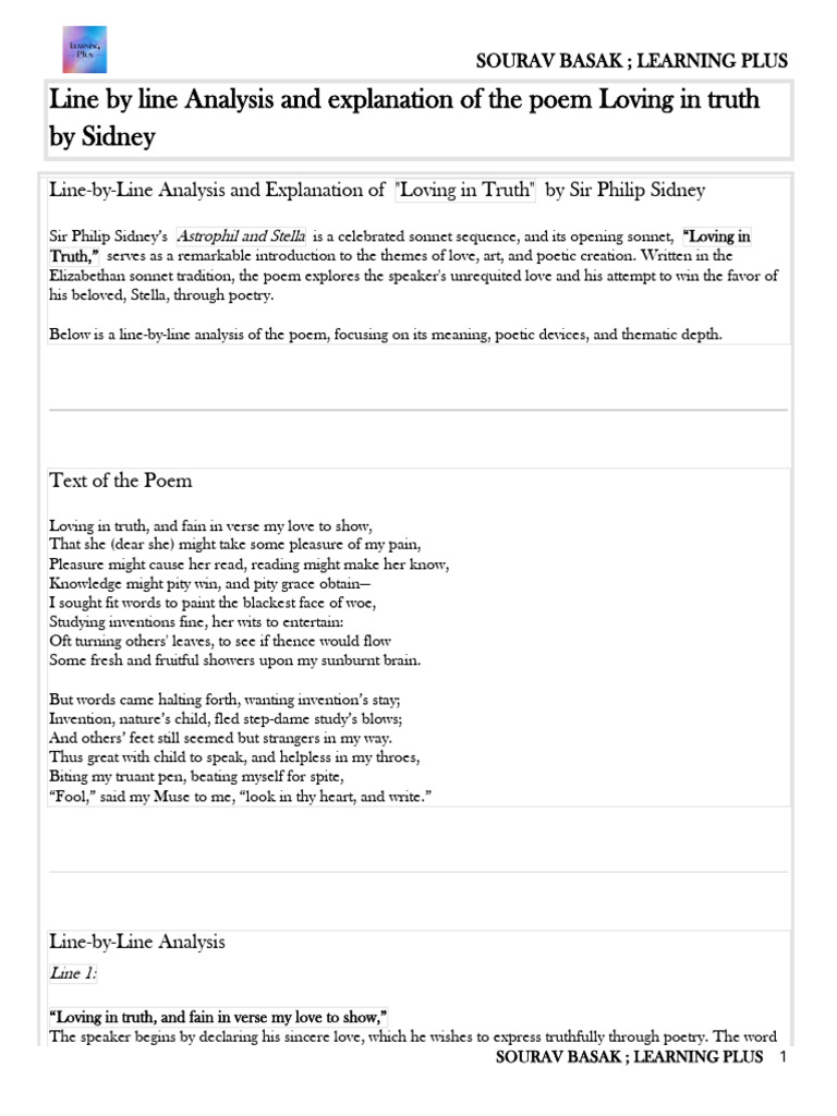 Line by Line Analysis and Explanation of The Poem Loving in Truth by ...
