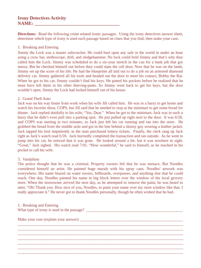 Irony Detectives Activity Guide | PDF