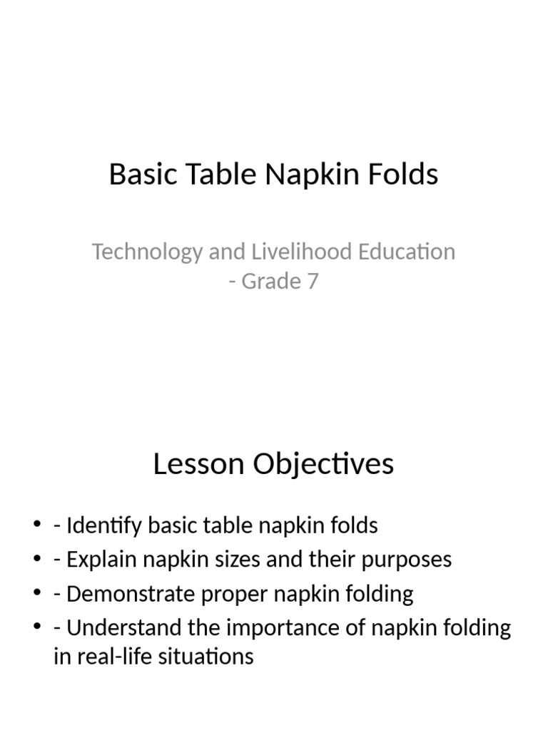 Napkin Folding Lesson | PDF