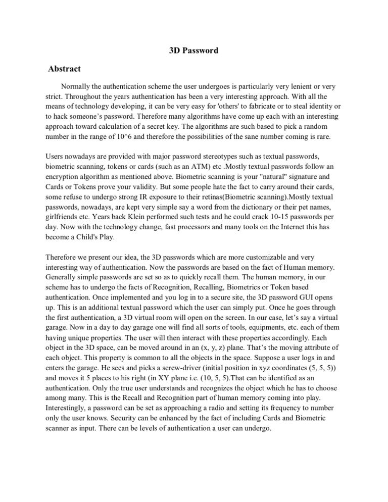 3D Password | Download Free PDF | Password | Authentication