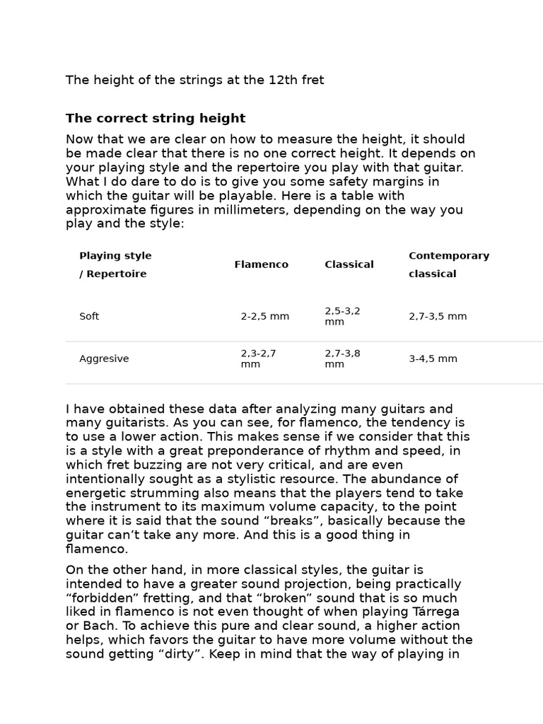 String Height Recommendations at 12th Fret | PDF | Guitars | Classical ...