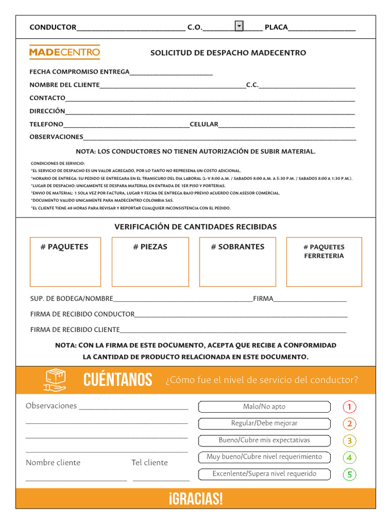 FORMATO DE DESPACHO OSCAR CASTAÑO | PDF