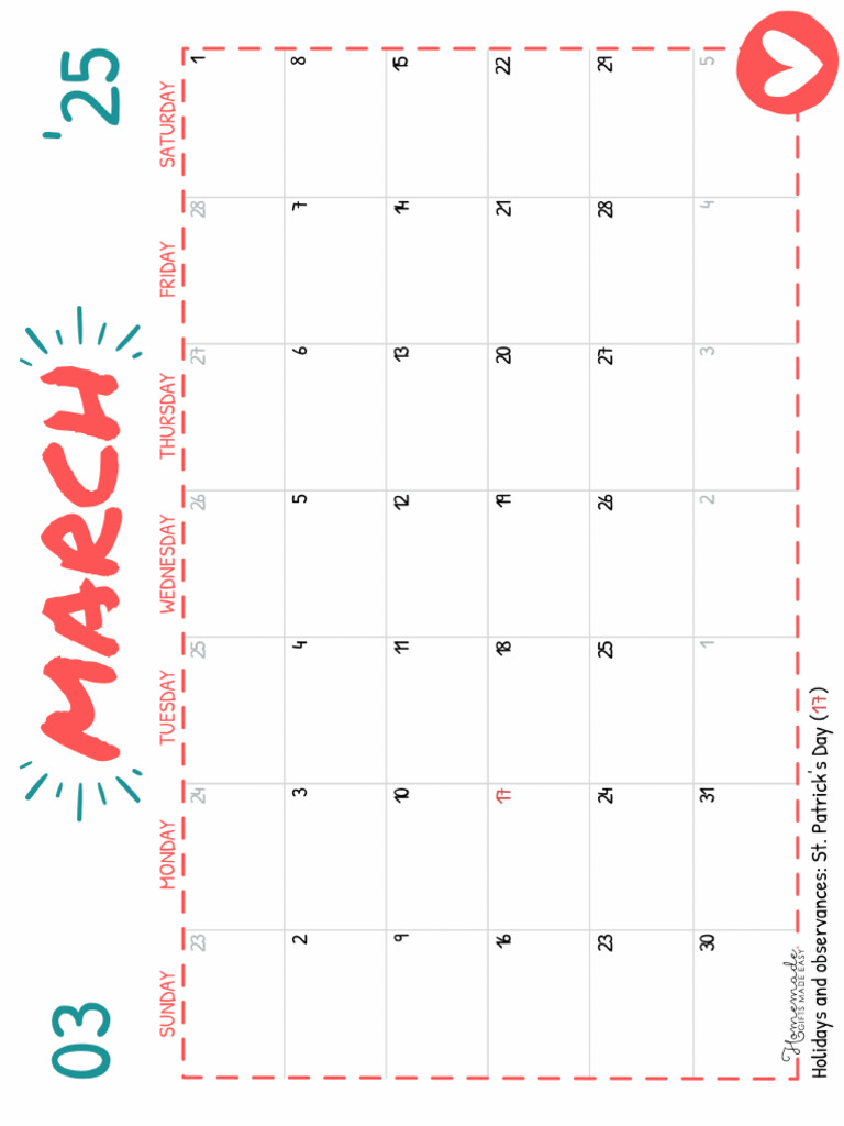 March Calendar 2025 Simple Playful | PDF