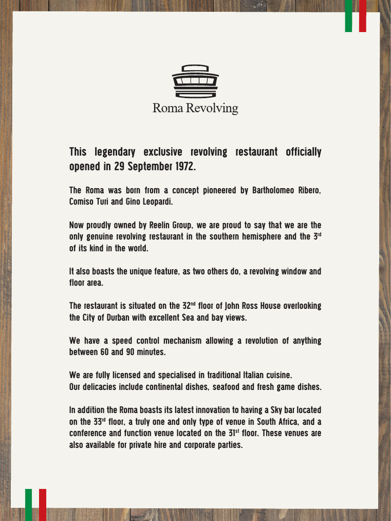 Roma Revolving Menu 2022 | PDF | Steak | Pasta
