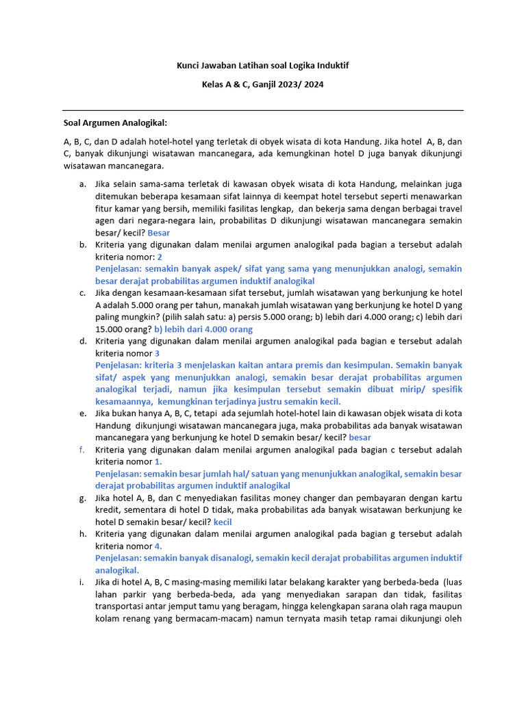 Kunci Jawaban Dan Penjelasan Contoh Latihan Soal Logika Argumen ...