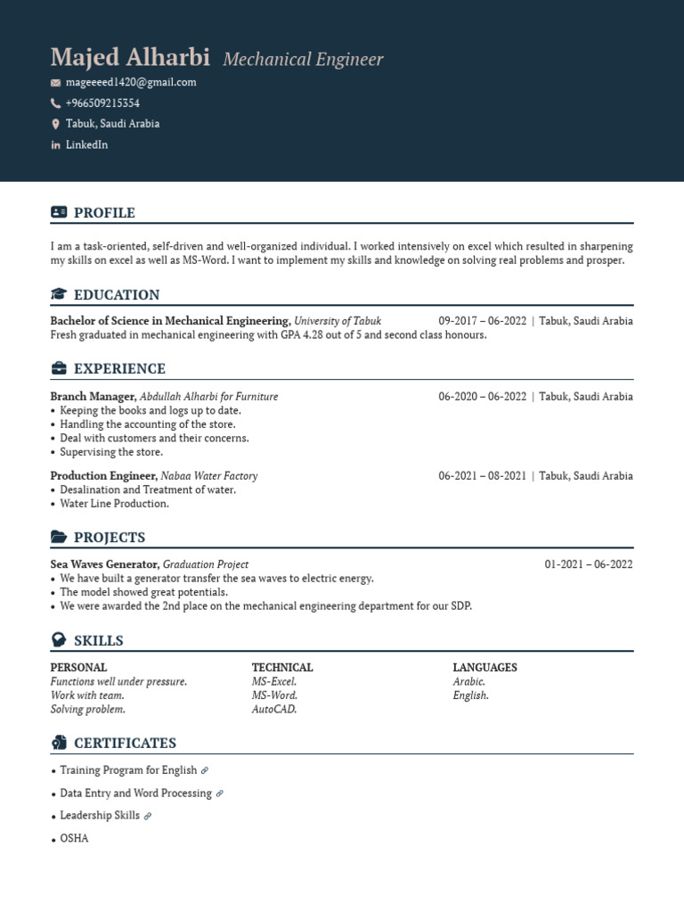 Majed Alharbi: Mechanical Engineer Profile | PDF