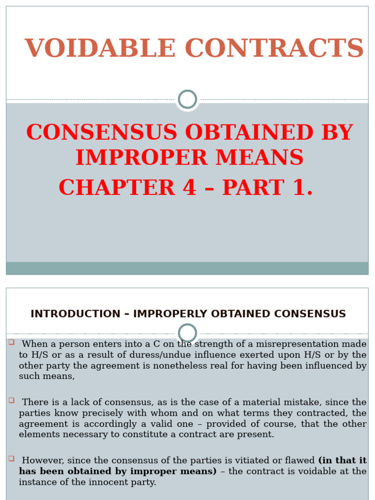 Lecture - Voidable Contracts - Part 1 - Consensus Obtained by Improper Means - 2024 - L | PDF ...