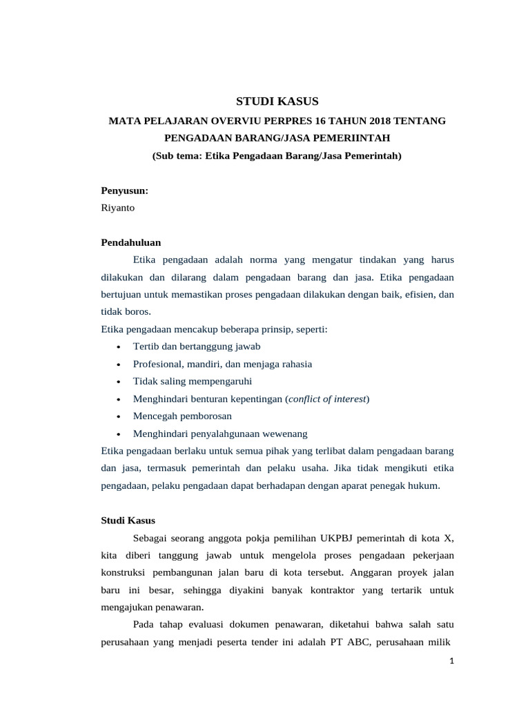 Studi Kasus mp1 Overviu Perpres PBJ | PDF