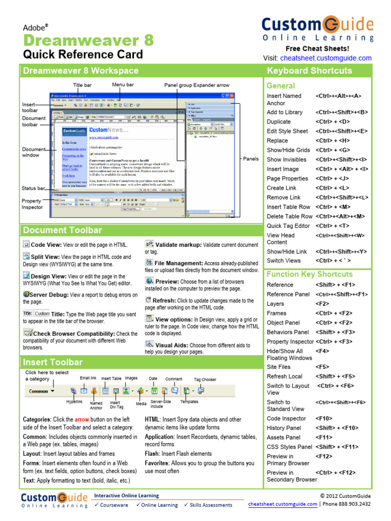 Dreamweaver Quick Reference 8 | PDF | Hyperlink | Html Element