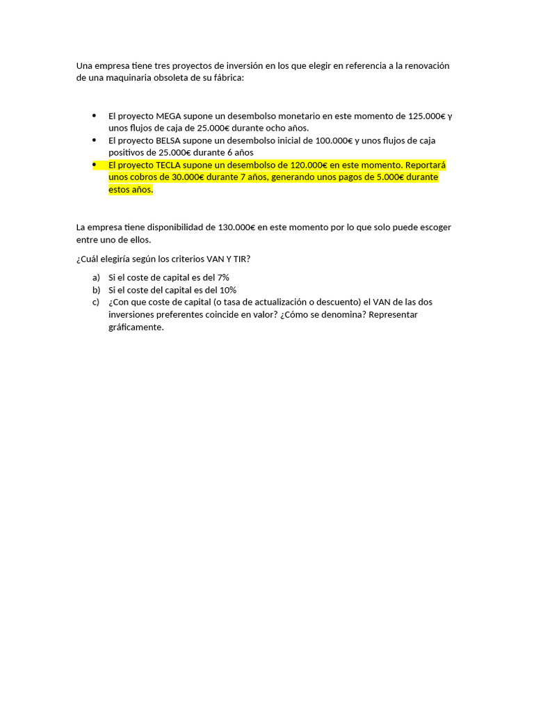 Ejercicios Van y Tir | PDF