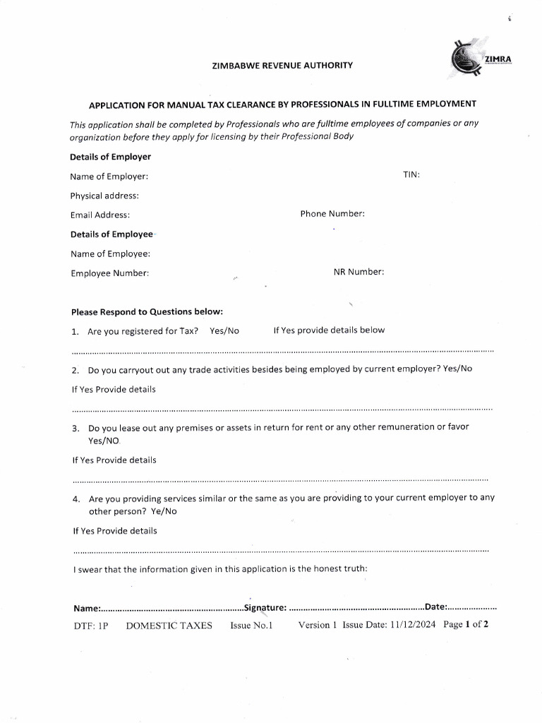 Tax Clearance Application for Employees | PDF