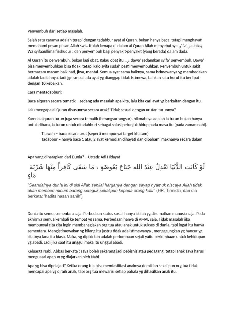 Terapi Tadabbur Al Quran untuk Penyembuhan | PDF