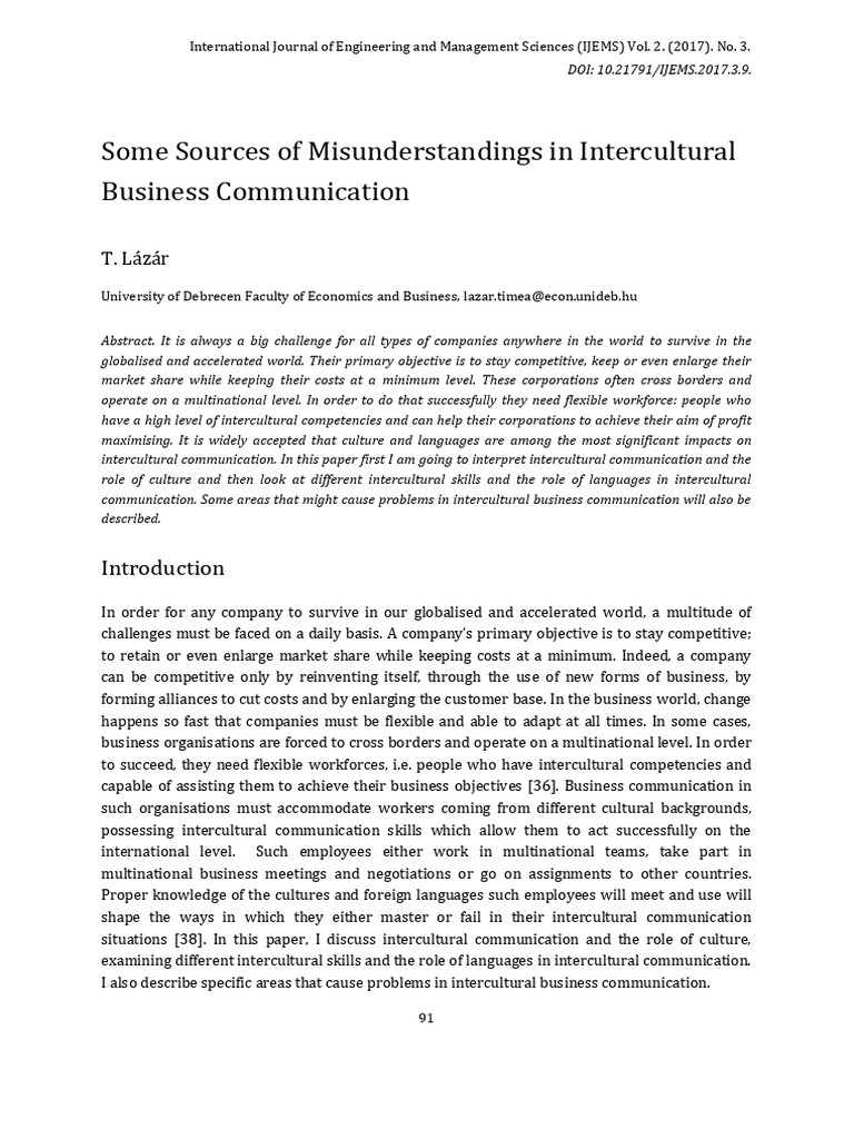 Lazar - Some Sources of Misunderstandings in Intercultural Business ...