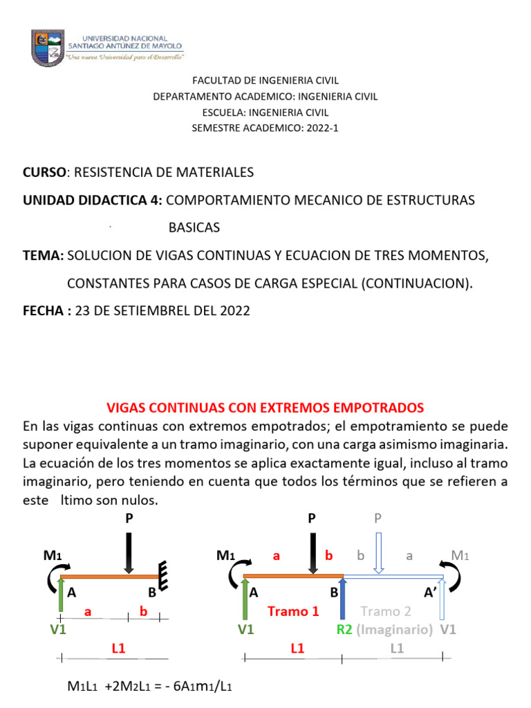 11 - 2 Fic - Solucion de Vigas Continuas y Ecuacion de Tres Momentos - Continuacion | PDF