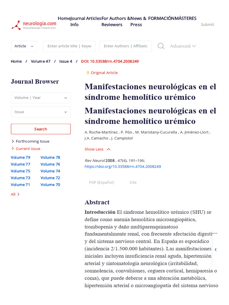 Neurología en el síndrome hemolítico urémico | PDF | Neurología ...