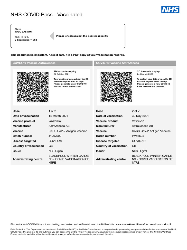 NHS COVID Pass: Vaccination Record | PDF | Immunology | Vaccination