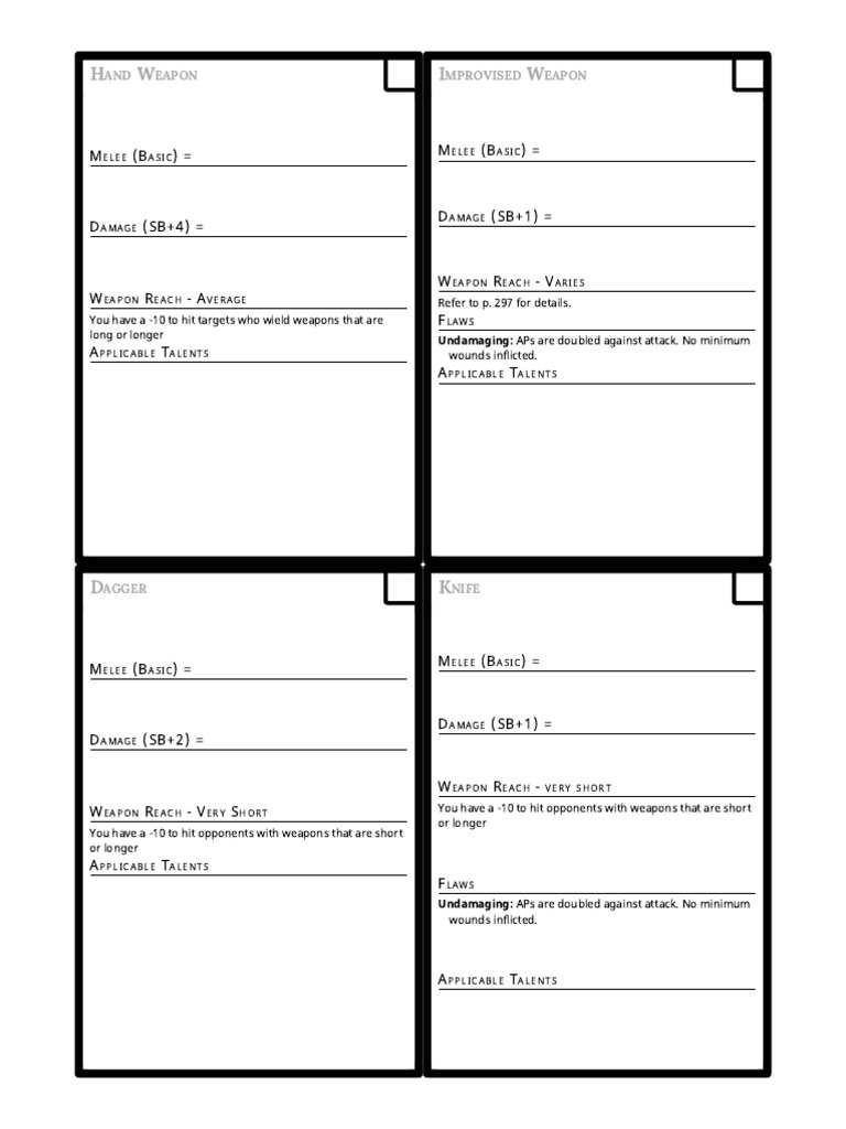 WFRP 4ed - Melee Cards | PDF