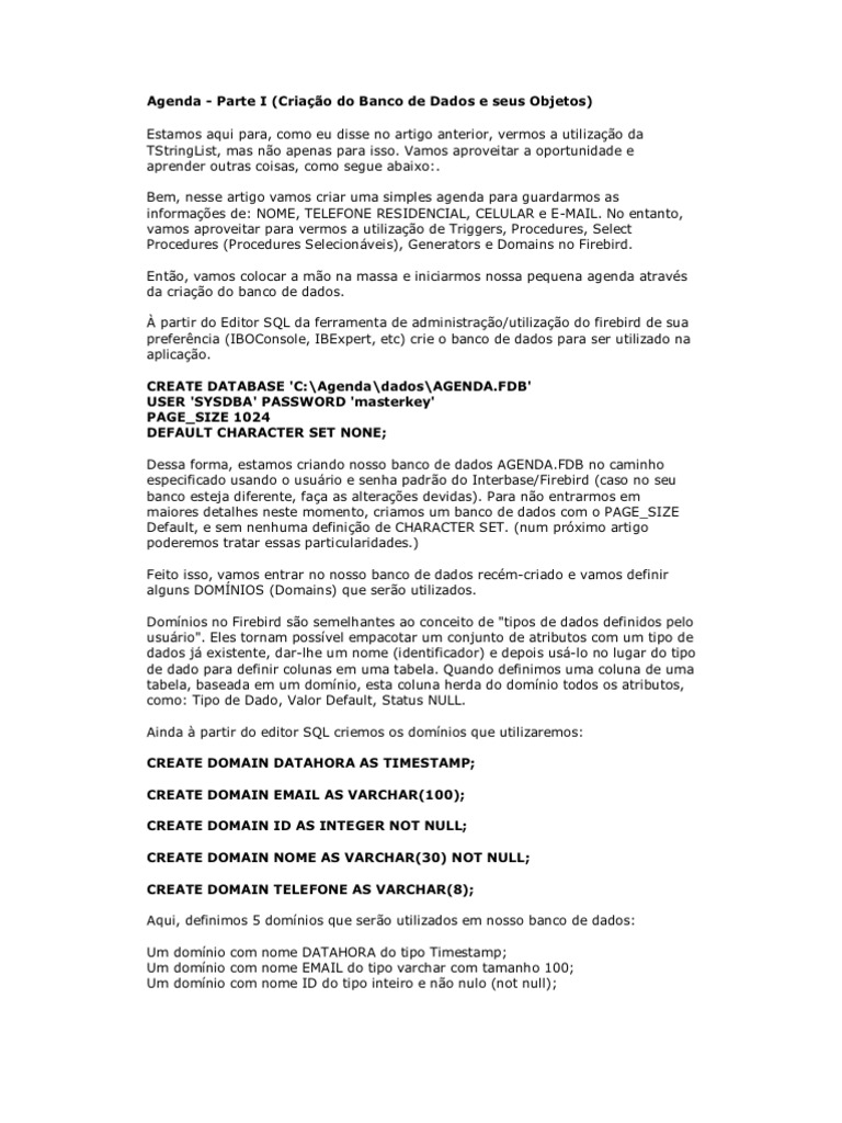 Delphi - Agenda | PDF | SQL | Bancos de dados