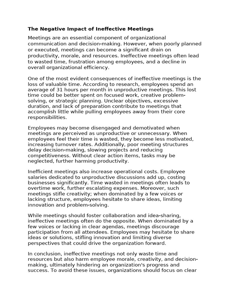 Ngô Bá Tùng Chi - The Negative Impact of Ineffective Meetings | PDF