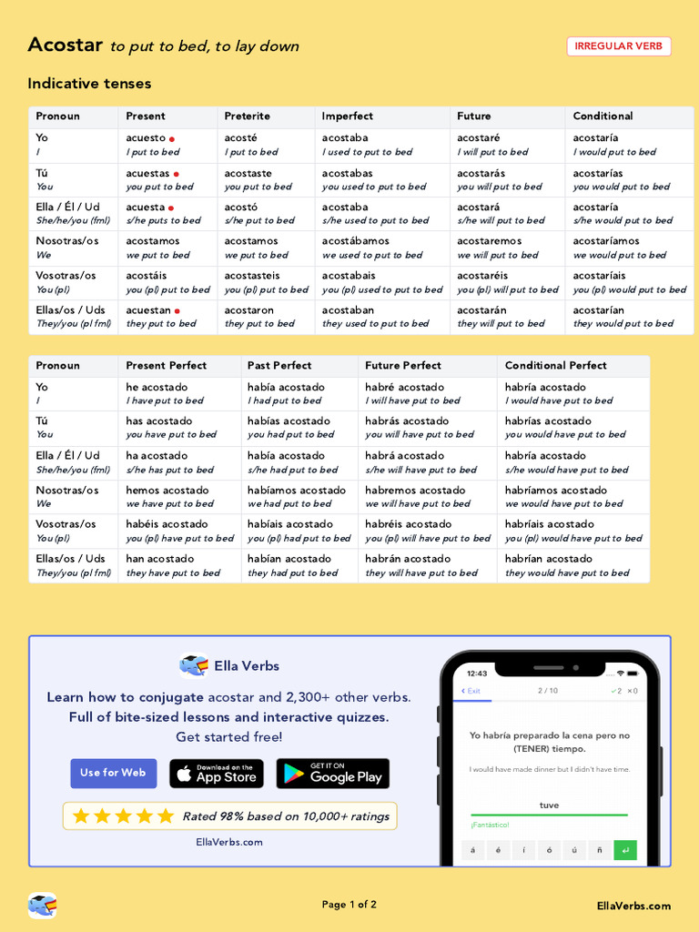 Acostar Conjugation Spanish | PDF | Linguistics | Grammar