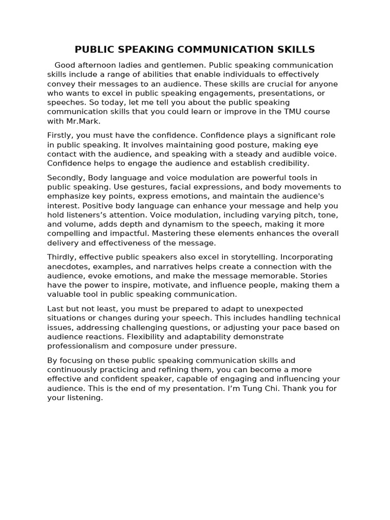 Public Speaking Communication Skills | PDF