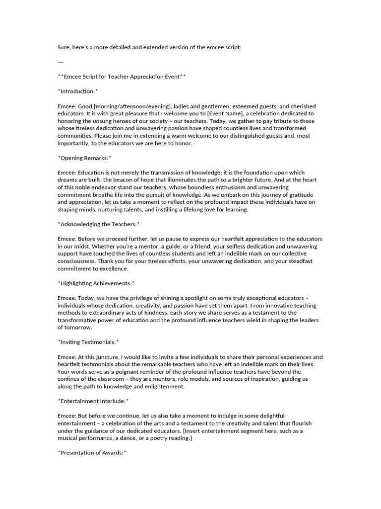 Promotional Event For Teacher Script English | PDF