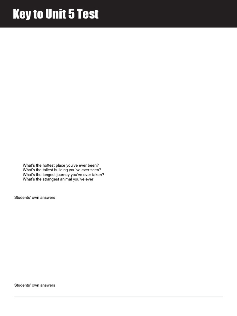 Unit 5 Test Answer Key | PDF