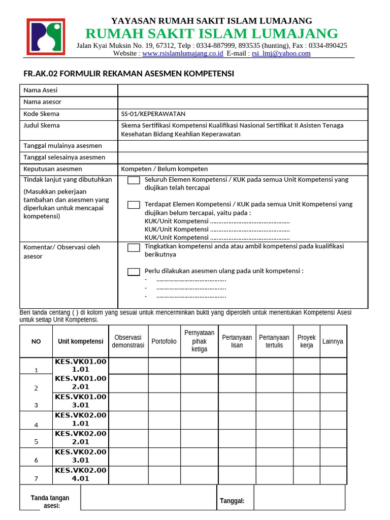 10. FR.AK.02 FORMULIR REKAMAN ASESMEN KOMPETENSI 23 | PDF