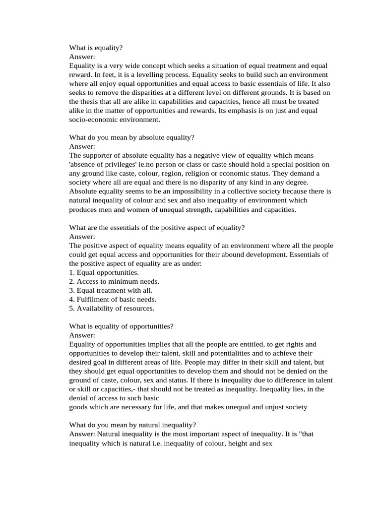 equality questions | PDF | Social Equality | Feminism