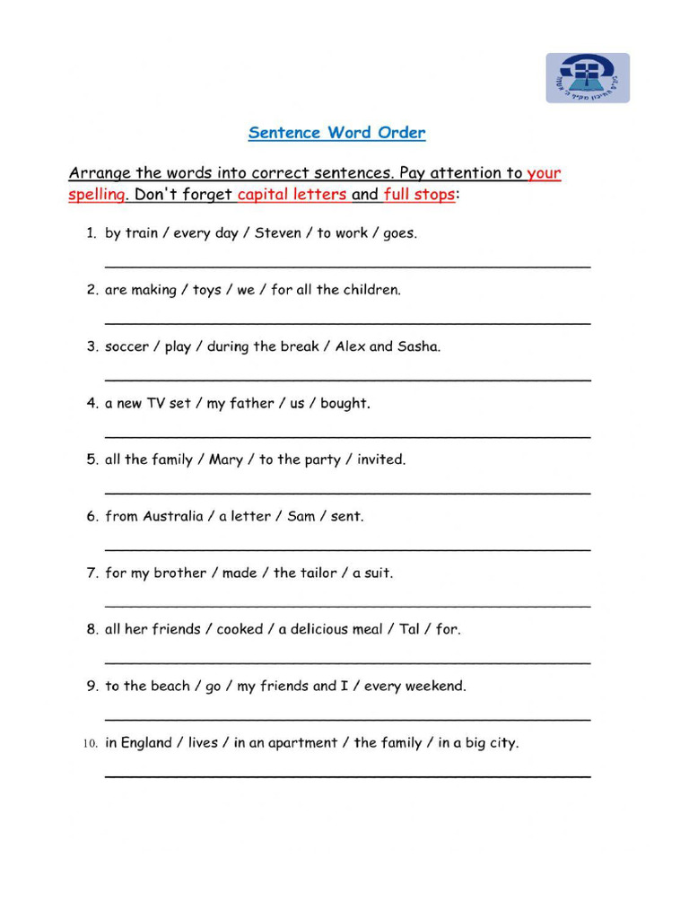 Word Order Exercise | PDF