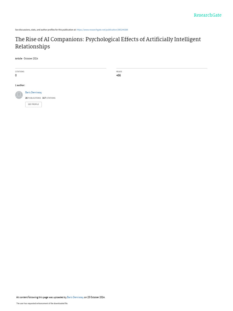 The Rise of AI Companions Psychological Effects of Artificially Intelligent Relationships | PDF ...