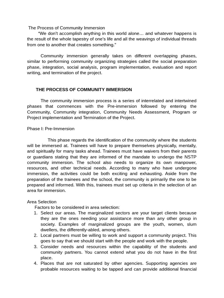 Community Immersion Process | PDF | Survey Methodology | Questionnaire