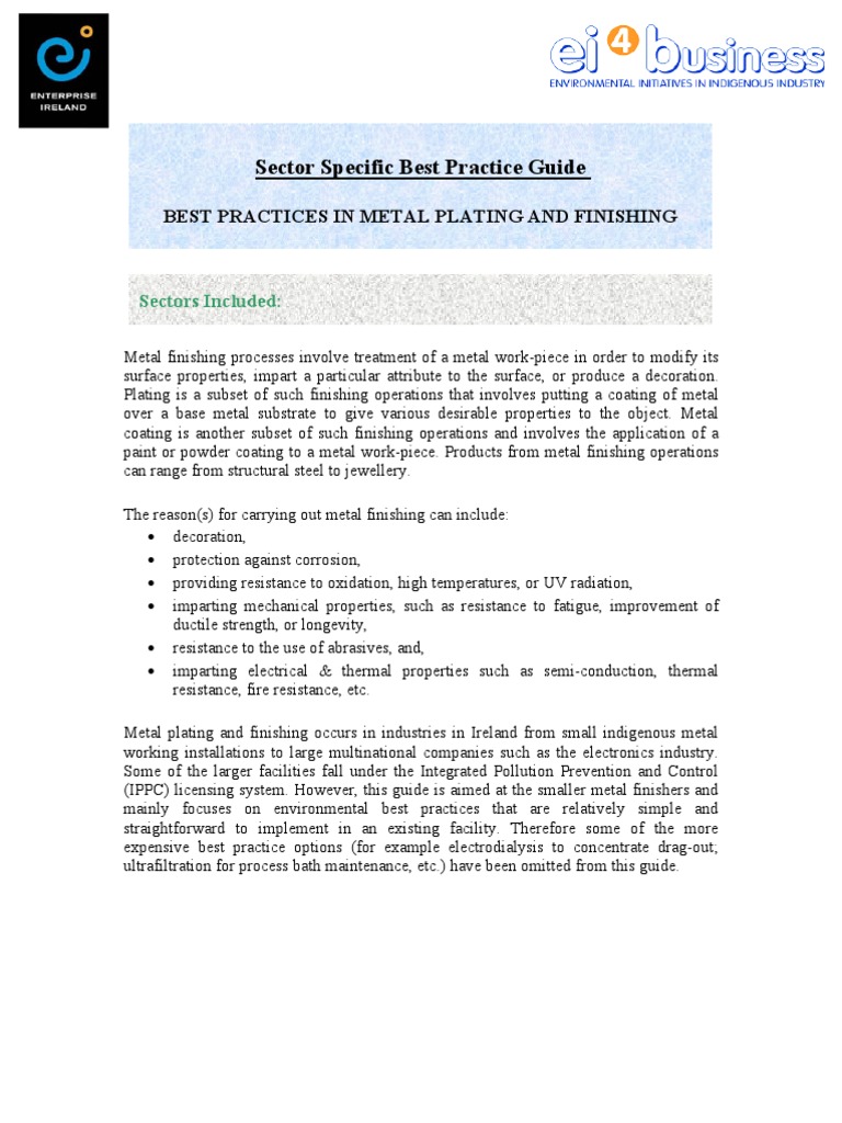 Sector Specific Best Practice Guide: Best Practices in Metal Plating ...