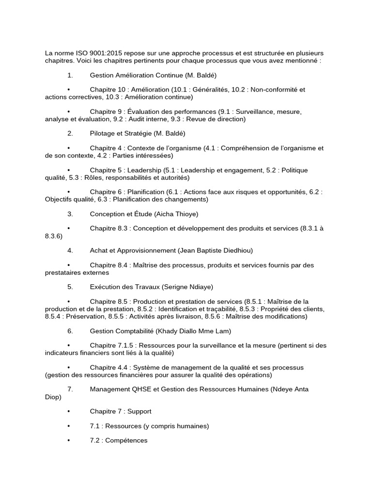 Processus ISO 9001:2015 Détaillés | PDF | Système de management de la ...