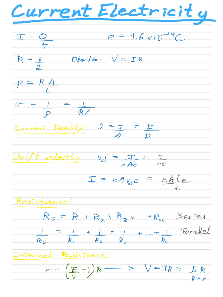 Current Electricity Formula | PDF