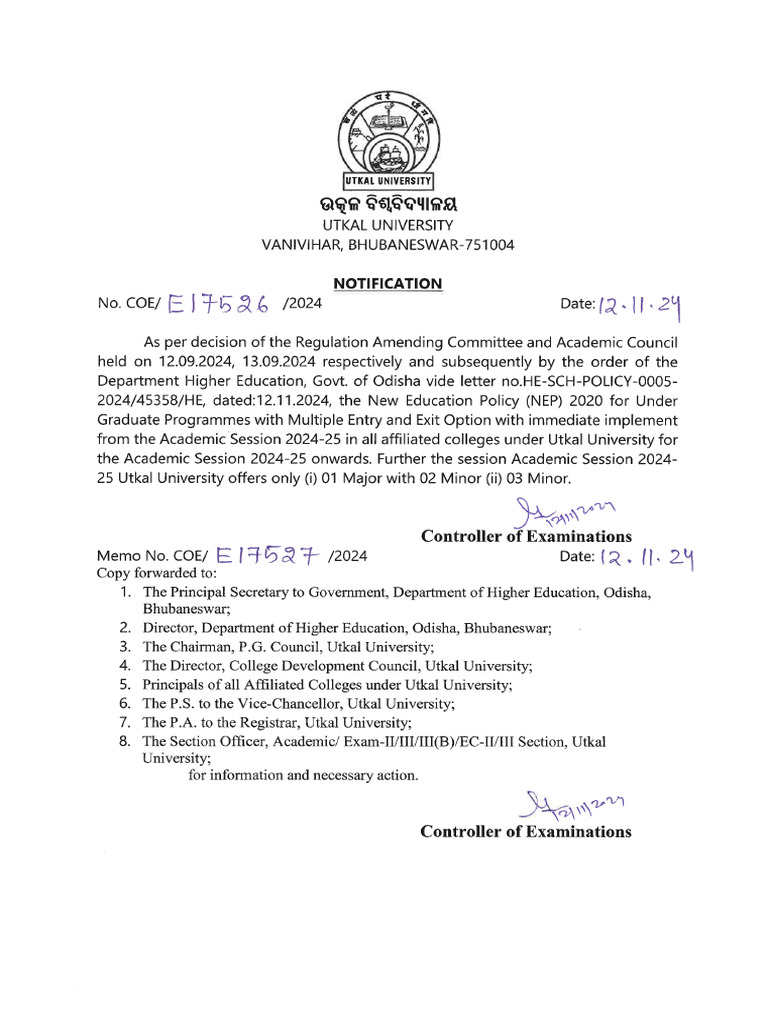 Utkal University Nep Notification | PDF
