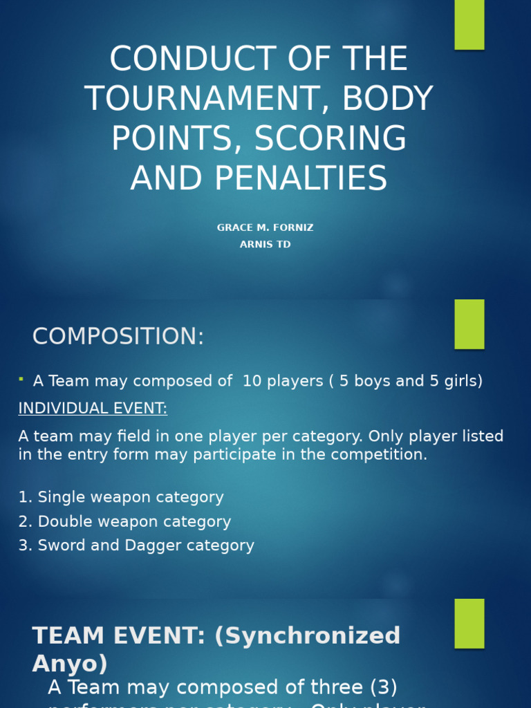 Arnis Conduct of The Tournament Body Points Scoring and Penalties | PDF ...