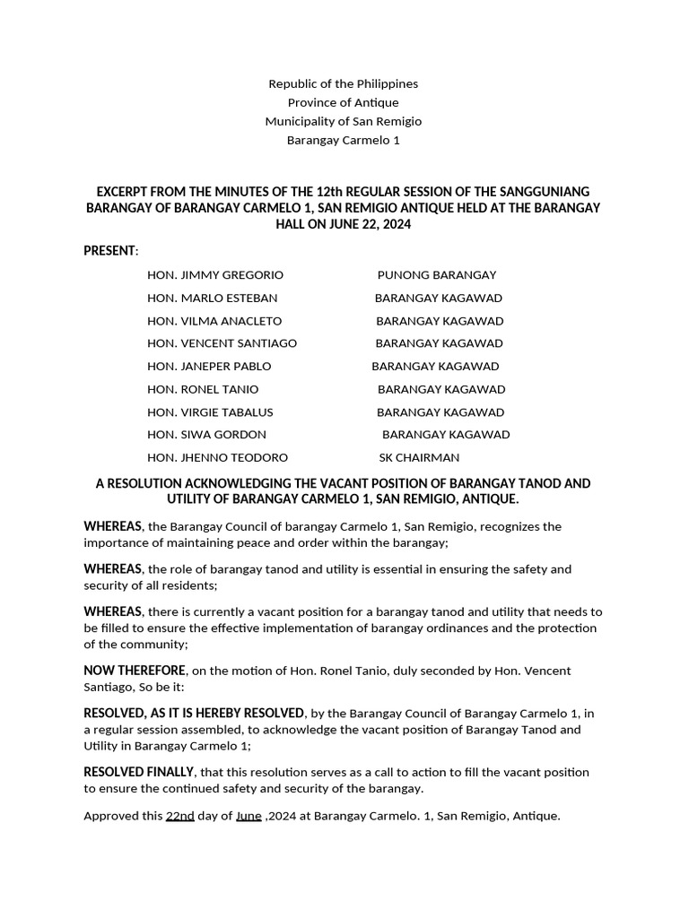 Resolution Vacant Position | PDF