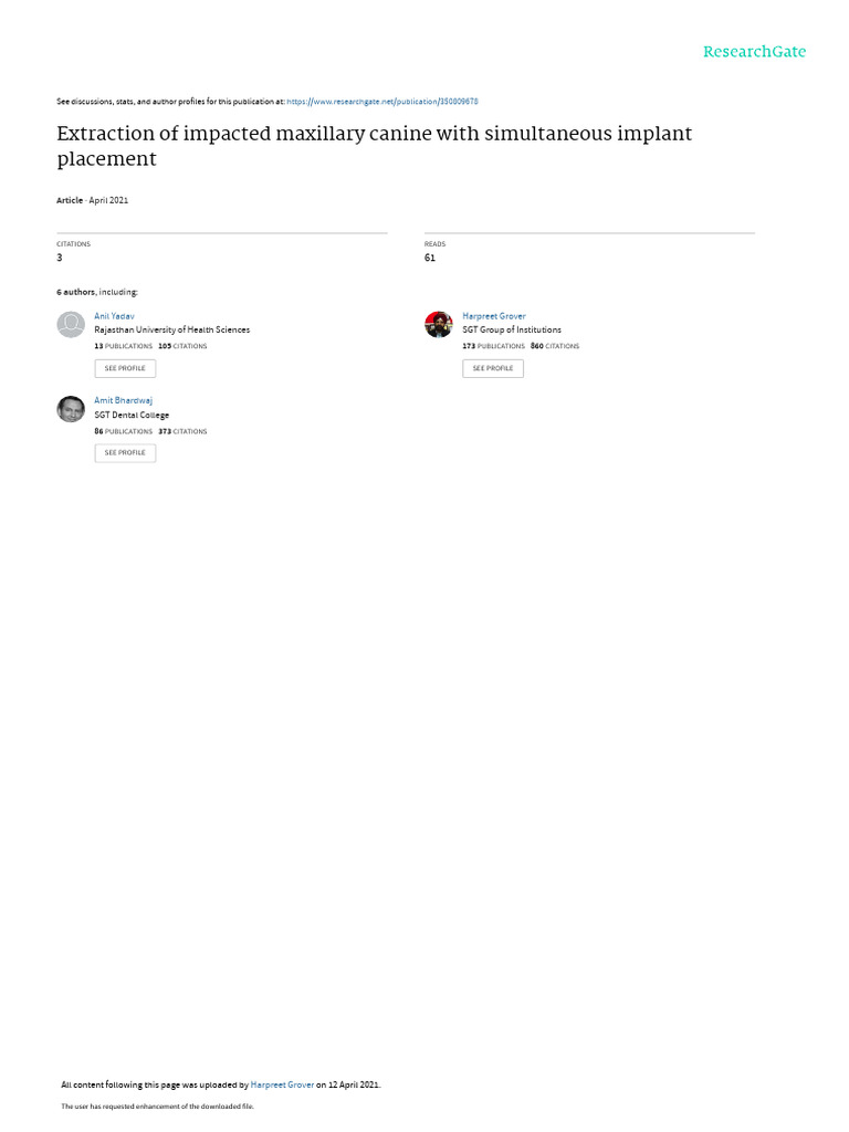 Extraction of Impacted Maxillary Canine With Simultaneous Implant ...