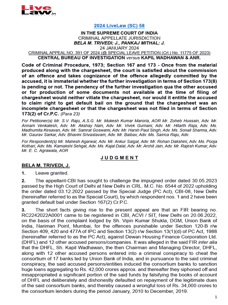 CBI vs. Kapil Wadhawan: Bail Appeal Ruling | PDF | Bail | Arrest