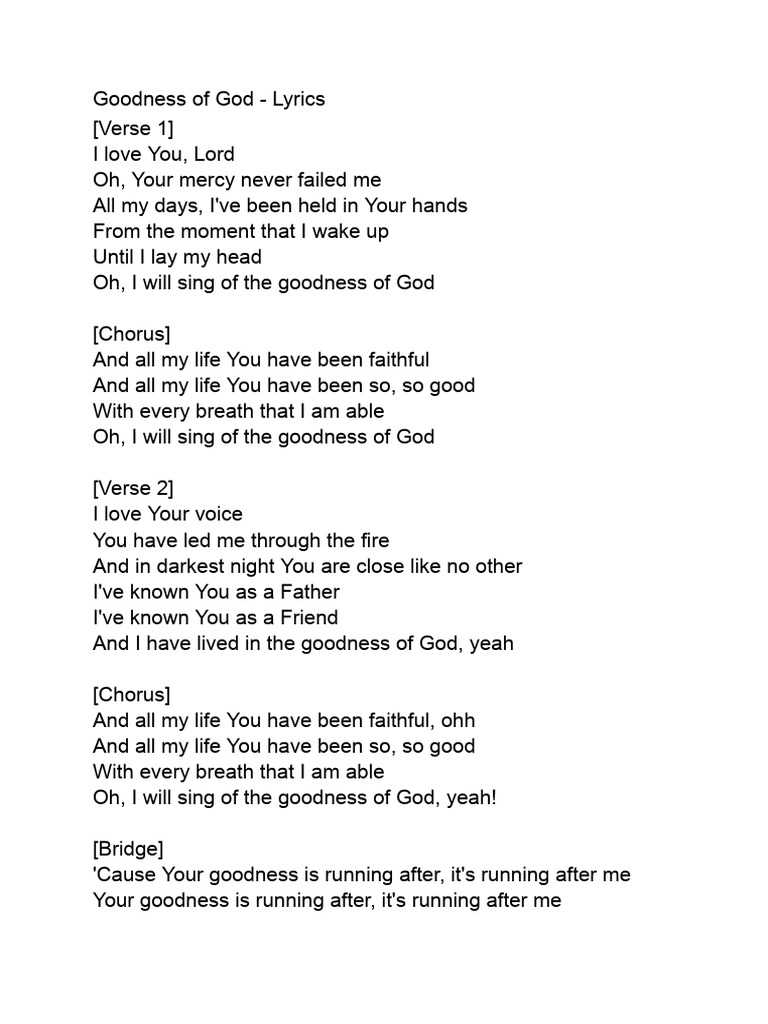 Goodness of God Lyrics | PDF