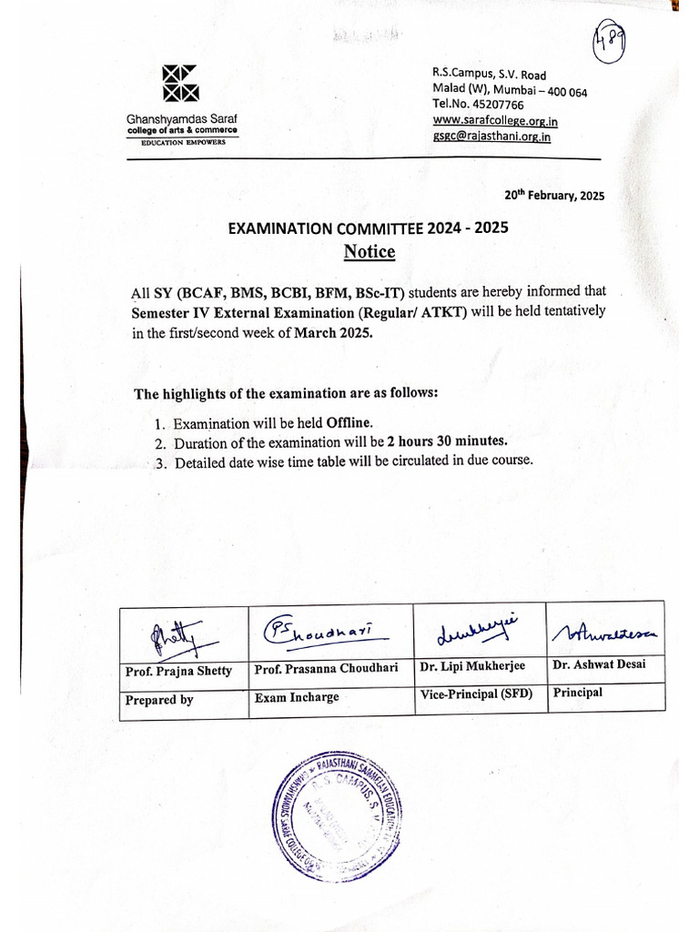 Sem 4 External Exam Commencement Notice | PDF