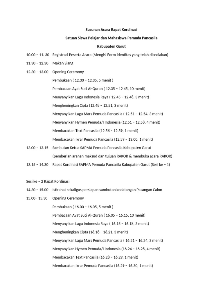 Susunan Acara Rapat Kordinasi | PDF