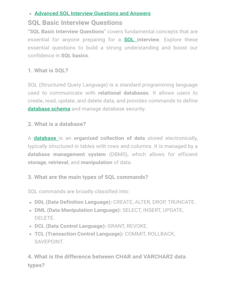 Top 100 SQL Interview Questions and Answers (2025) | PDF | Database Index | Database Transaction