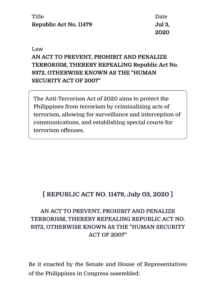 Republic Act No. 11479 | PDF | Detention (Imprisonment) | Arrest